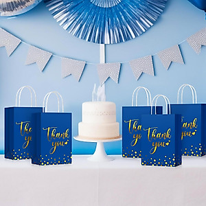 PerKoop 60 Pcs Thank You Gift Bags Bulk Paper Gold Thank You Wedding Bags with Handle for Business, Shopping, Wedding, Baby Shower, Party Favors (Royal Blue)
