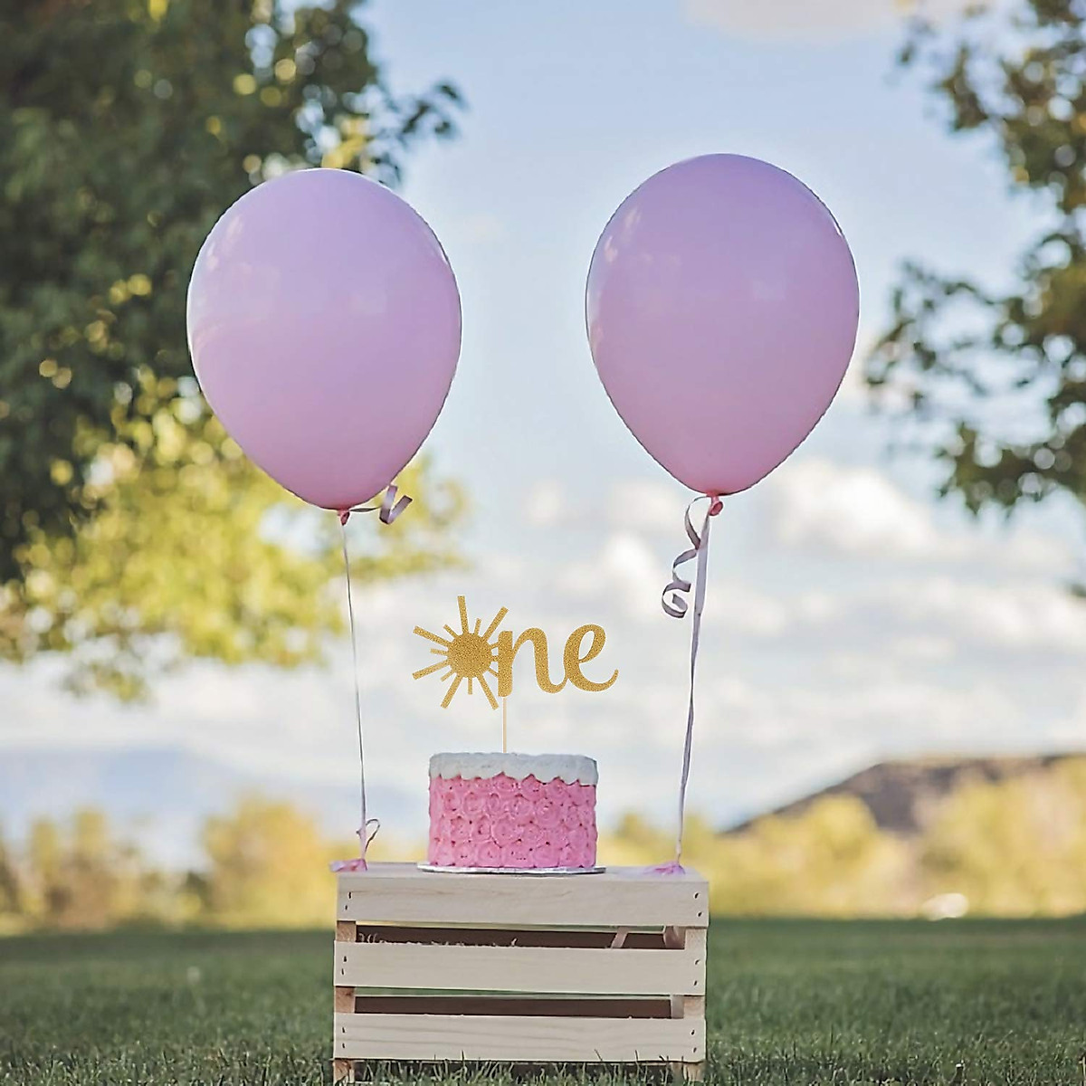 Cake Topper for Baby 1st Birthday - Gold Glitter Sunshine First Anniversary Shower Topper, Single-sided Sun ONE Birthday Cake Smash Topper For Photo Booth Props, Party Cake Decorating Supplies