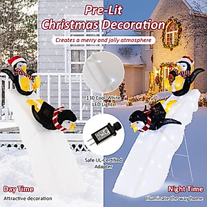 Tangkula 4 FT Lighted Christmas Penguin Slide Scene Decoration, 2 Sliding Penguins & Snowy Slide, Pre-Lit Christmas Penguin & Slide with LED Lights, Stakes, Indoor Outdoor Yard Decor