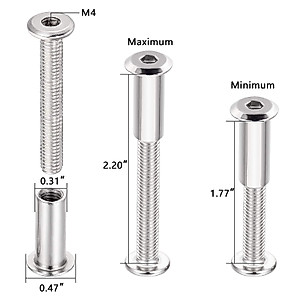 PGMJ 40 Sets Silver Hex Metal Metric Bolts and Nuts Assortment - Thread Repair Kit M6, Cupboards Joint Connector Cap Bolts, Screw Post Fit for Furniture (M6x40mm-D)