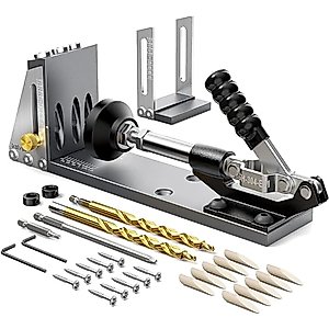 Pocket Hole Jig Kit Aluminum Alloy Pocket Screw Jig Drill Guide Multifunctional Woodworking Dowel Jig Kit Angled Holes Aluminum Alloy Hole Locator Professional Woodworking Equipment