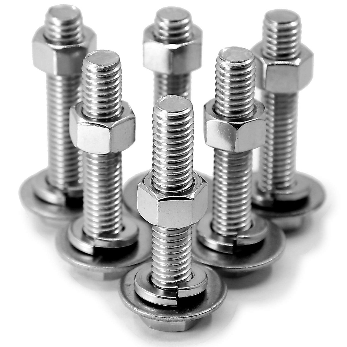 (6 Sets) 3/8-16x1-3/4" Stainless Steel Hex Head Screws Bolts, Nuts, Flat & Lock Washers Kits, 304 Stainless Steel 18-8, Fully Machine Thread, Flat Washers Diameter 1.02"