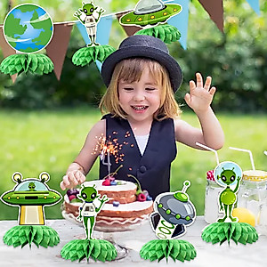 9 Pcs Alien Party Decorations Honeycomb Centerpiece Table Topper UFO Themed Green Alien Outer Space Party Supplies for Kids Adults Birthday Party Baby Shower Halloween Decor