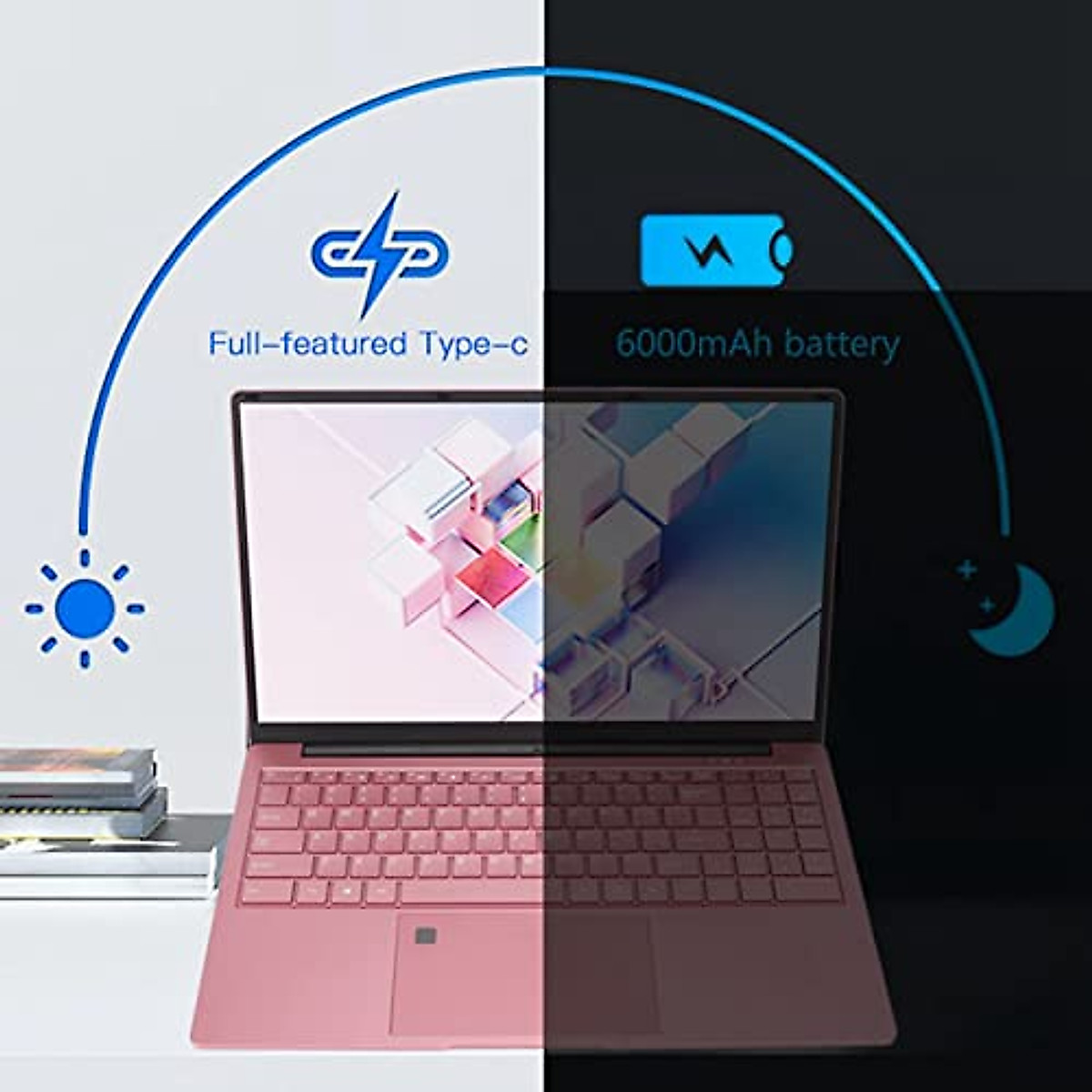 ciciglow Pink 1920x1080 Laptop, Quad Core 2.9GHz HD Gaming Laptop, Fast Bootup and Data Transfer, Long Battery Life, 6000mAh Battery(16+512G)
