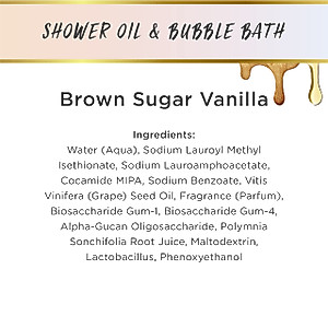 LaLicious Brown Sugar Vanilla Shower Oil & Bubble Bath - Shower Cleanser with Topical Probiotics & Grapeseed Oil, No Parabens (10oz)