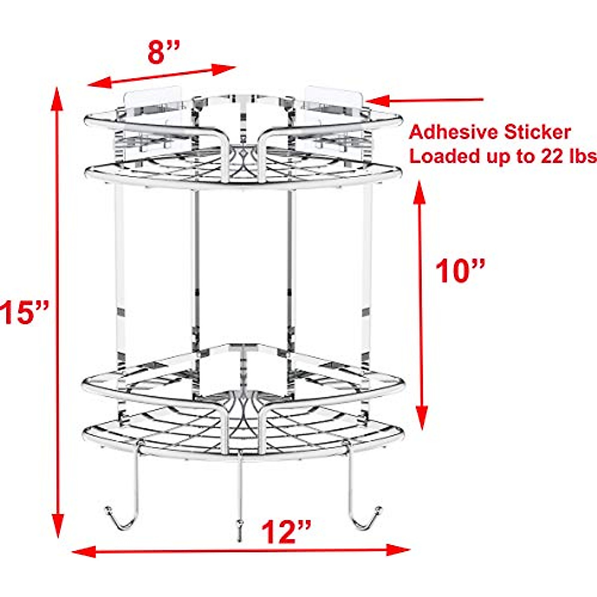 Simple Houseware 2-Tier Bathroom Corner Shower Caddy Organizer with Adhesive Wall Mount, Chrome