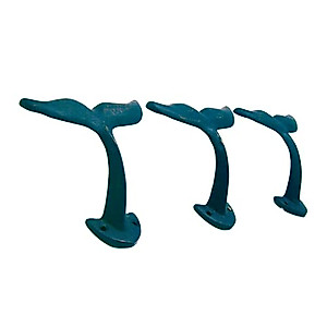 Navy Blue Whale Tail Cast Iron Wall Hooks, Wall Mounted for Hanging Coats, Purses, Towels, Hats, Beach Themed Wall Décor, Set of 3, 4.5 Inches High