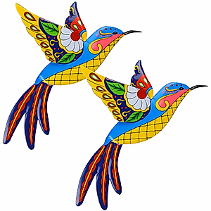 Juegoal 2 Pack Metal Hummingbird Wall Art, 16.5 Inch Bright Color Inspirational Wall Decor Colorful Birds Sculpture, Hanging for Indoor Outdoor Home Bedroom Bathroom Living Room Office Garden