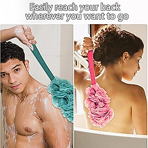2Pack Back Scrubber for Shower, Evmliy Loofah Sponge Brush Exfoliating Body, Long Handle Scrub Brush for Shower with Loofah on a Stick for Back Use, Bathing Accessories Body Brushes (2Pack)