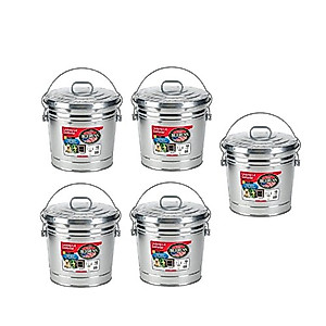 BEHRENS 10 Gallon Steel Locking Lid Trash Can (5 Pack) Made in USA