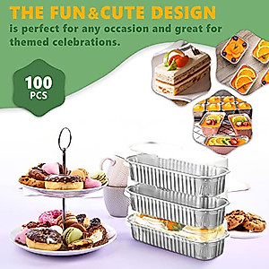 Eaasty 100 Pcs Mini Loaf Pans with Lids and Cupcake Liners with Lids for Valentine's Day Party Aluminum Foil Baking Pans Disposable Tin Loaf Pans Round Foil Cupcake Cups Foil Baking Cups(Silver)