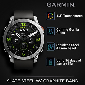 Wearable4U Garmin EPIX (Gen 2) - Slate Steel 47mm Slate | Premium Active GPS Smartwatch with 1.3 in. AMOLED Display. Gift Bundle Energy Set.