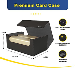 Boltquan Trading Card Game Case for MTG, Yugioh, Pokemon and TCG; Football and Baseball Trading Card Storage Box with Magnetic Closure - Fits 35pt Toploaders or 650+ Double-Sleeved Cards (Black-Grey)