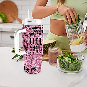 Equoza Horror Scary Face Halloween Ghostface Tumbler for Women Girls - Spooky Vibes 30oz Horror Scary Face Theme Decor Insulated Cup with Lid -Vacuum Stainless Steel Coffee Mug Stemless Cup