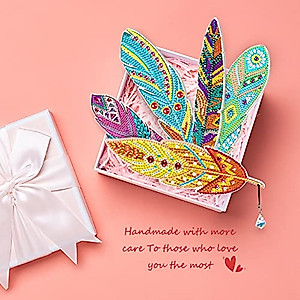 6 Pcs 5D Diamond Painting Bookmarks DIY Feather Bookmark Crystal Pendant Bookmark for Home Office School,Diamond Painting Arts Crafts Gifts for Adults and Kids
