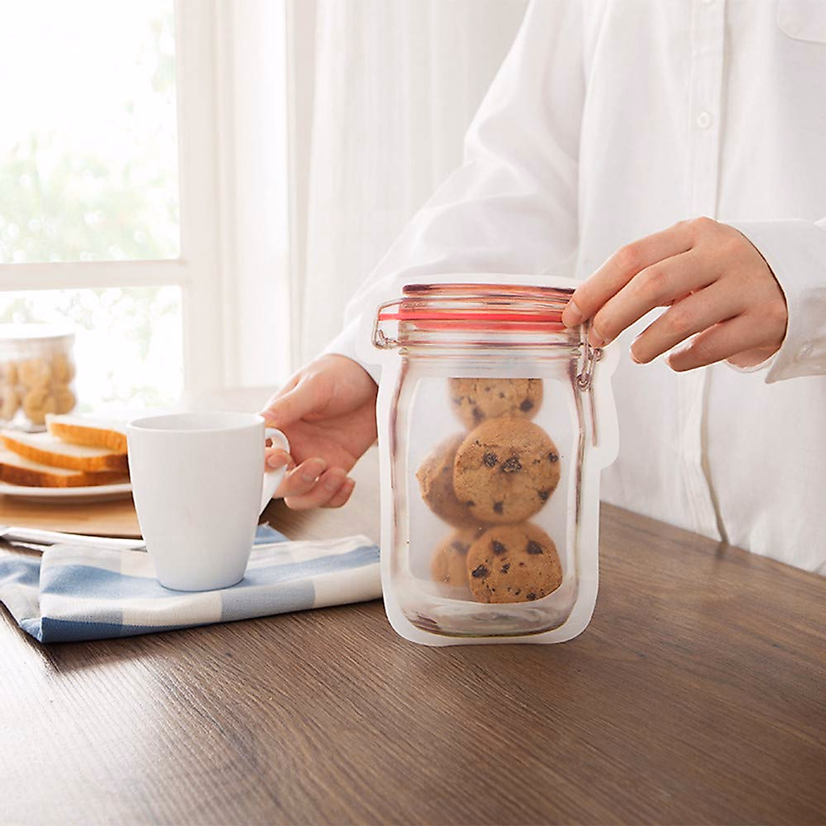 Mason Jar Bottles Bags, Reusable Food Saver Storage Bags Snacks Zipper Sealed Bags Fresh Bags (20PCS)