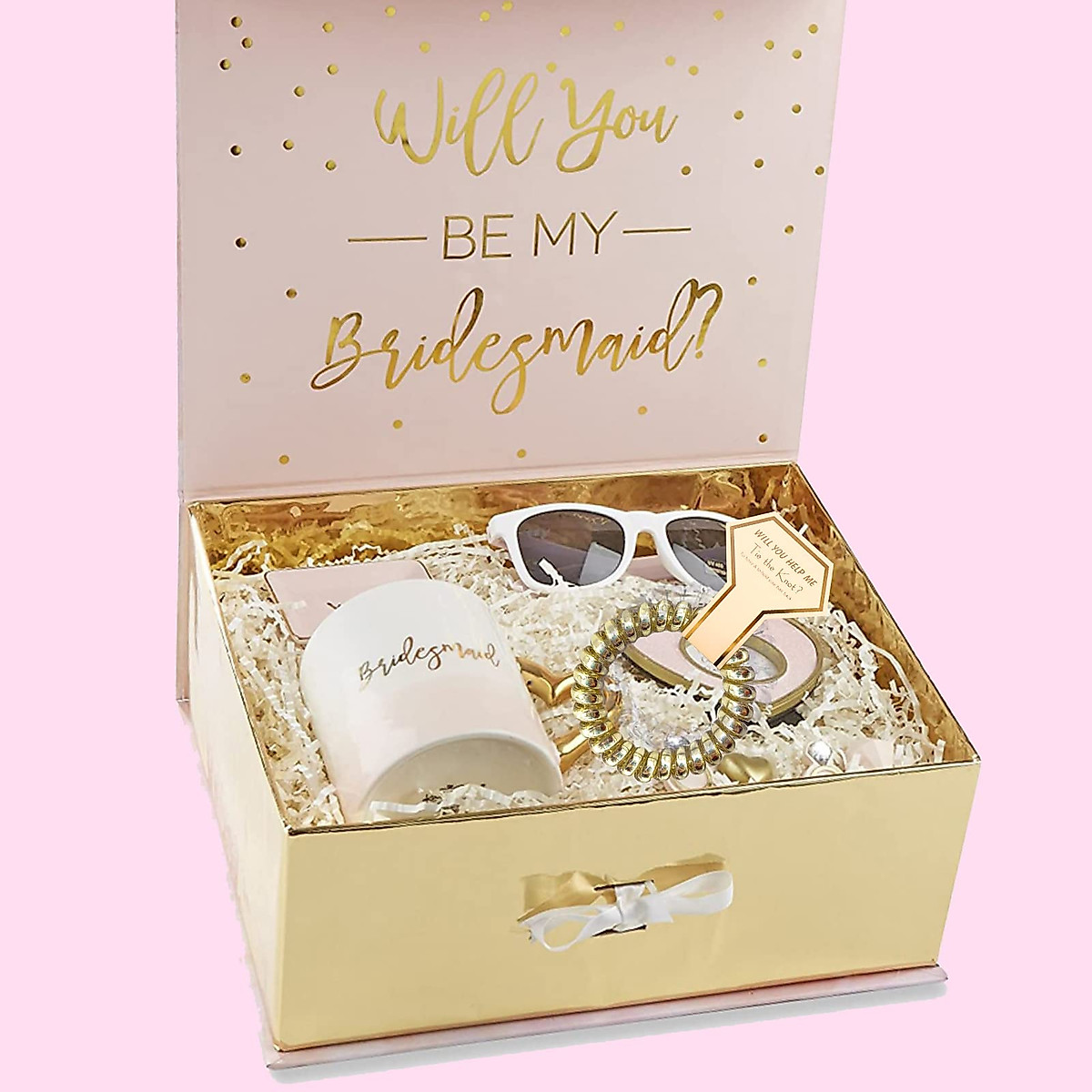 CUTERUI GIFTED Bridesmaid Gifts-8 pack Champagne and White Coil Hair Ties for Bachelorette Party Favors,Bridesmaid Proposal Gifts,Bride Tribe Favors