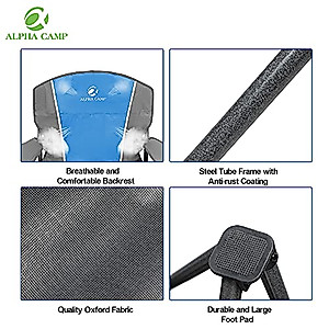 ALPHA CAMP Oversized Outdoors Folding Camping Chair Heavy Duty Padded Arm Chair with Cup Holder and Storage Bag, 350 LBS Weight Capacity (Blue Grey)