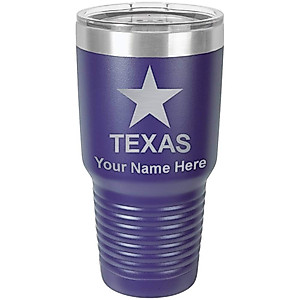 LaserGram 30oz Vacuum Insulated Tumbler Mug, Flag of Texas, Personalized Engraving Included (Dark Purple)