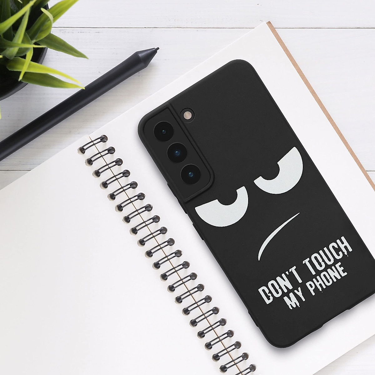 kwmobile TPU Silicone Case Compatible with Samsung Galaxy S22 - Case Soft Cover - Don't Touch My Phone White/Black