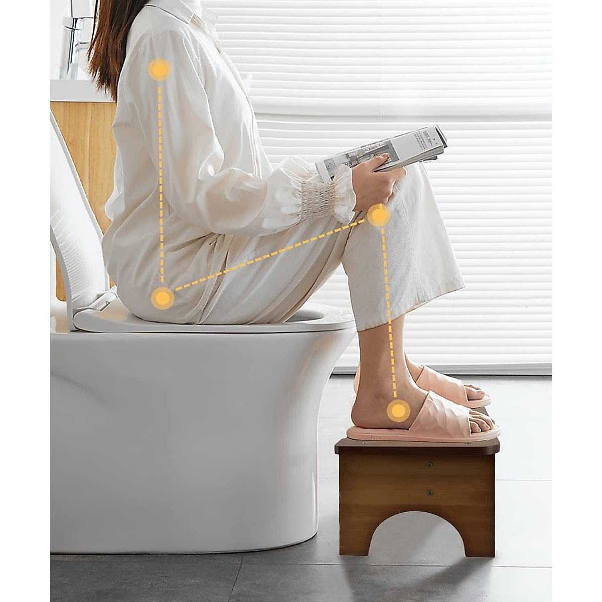 Squatting Toilet Stool for Adults, 6.5" Toilet Stool Squat Adult for Bathroom,Bamboo Potty Stool with Non-Slip Mat Toilet Step Stool - Halloween Decorations Healthy Gifts for Adults Kids Seniors.Brown