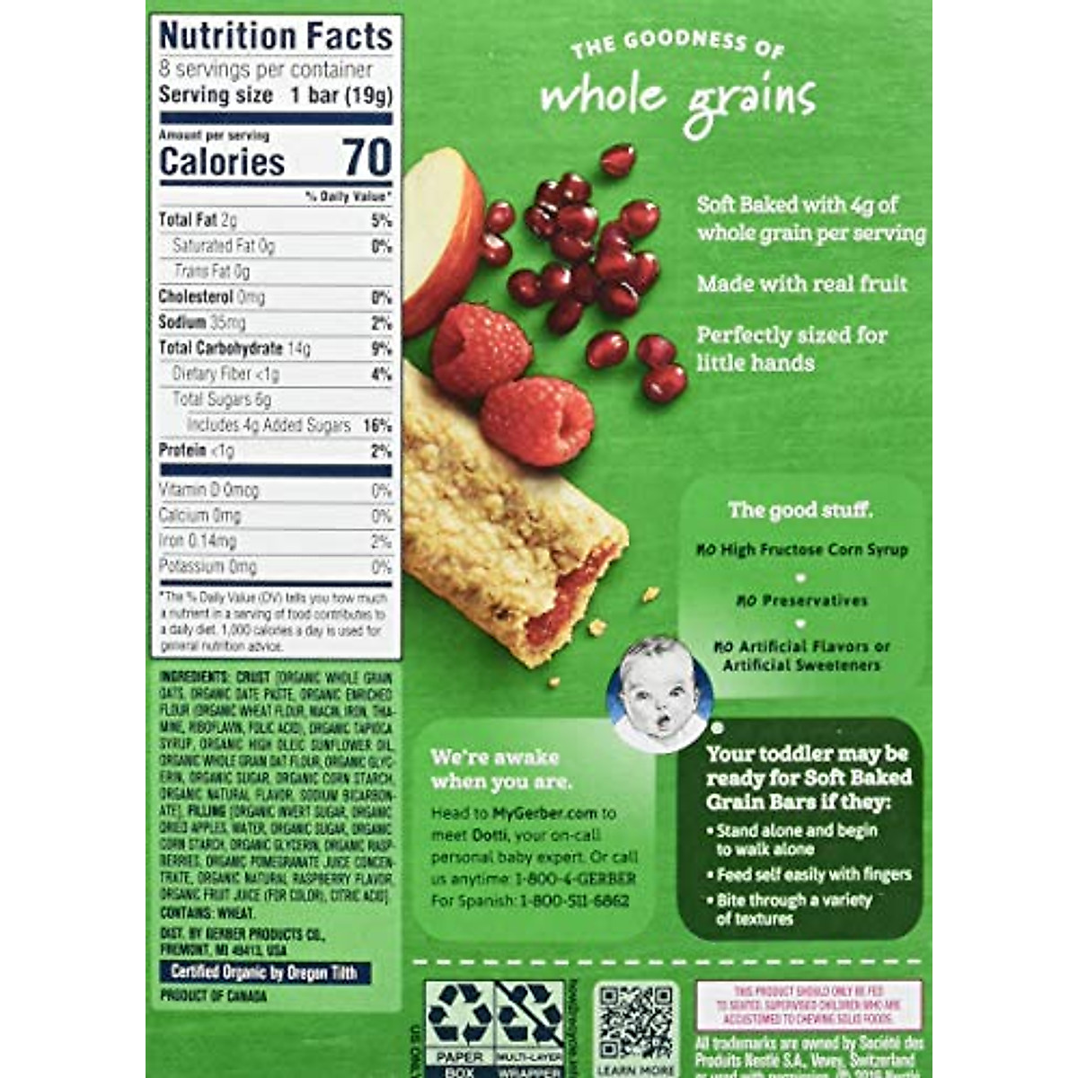 Gerber Up Age Organic Grain & Grow Soft Baked Grain Bars Raspberry Pomegranate, 5oz