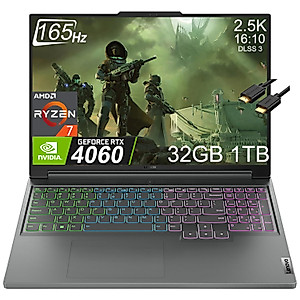 Lenovo Legion 5 Slim 16in WQXGA 2.5K 165Hz AMD Ryzen 7 7840HS GeForce RTX 4060 8GB 32GB DDR5 RAM 1TB PCIe SSD 8-Core Beat i7-12700H RGB Backlit Gaming Laptop 3D Nahimic Win 11 Home - 2023 Storm Grey
