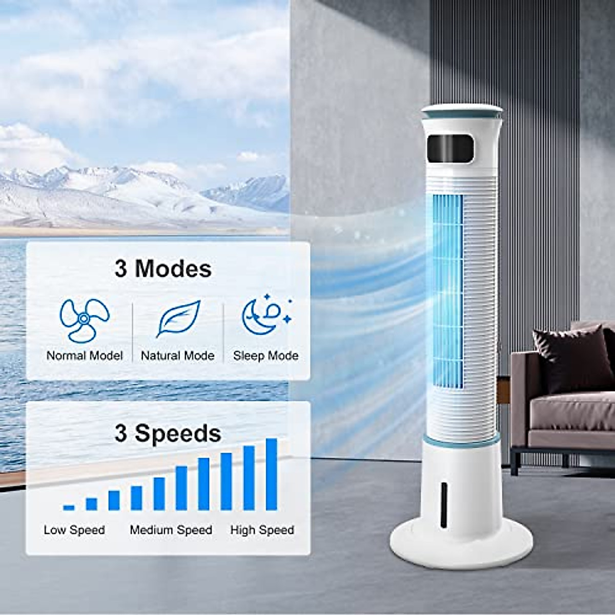 Evaporative Air Cooler Portable Air Conditioner Remote Control, 70 Degree Oscillation & 15 Hour Timer, Extra Cooling with Ice Packs for Home School Outdoor