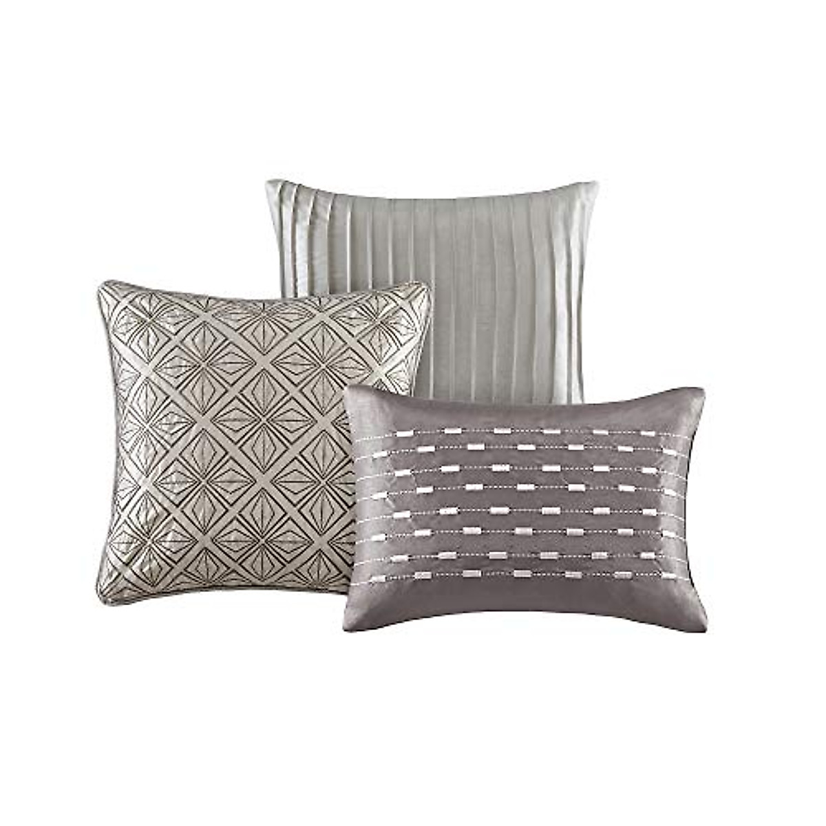 Madison Park Biloxi Jacquard Comforter Set - Modern Geometric Design, All Season Down Alternative Cozy Bedding with Matching, Shams, Decorative Pillow, Queen(90"x90"), Ombre Silver 7 Piece