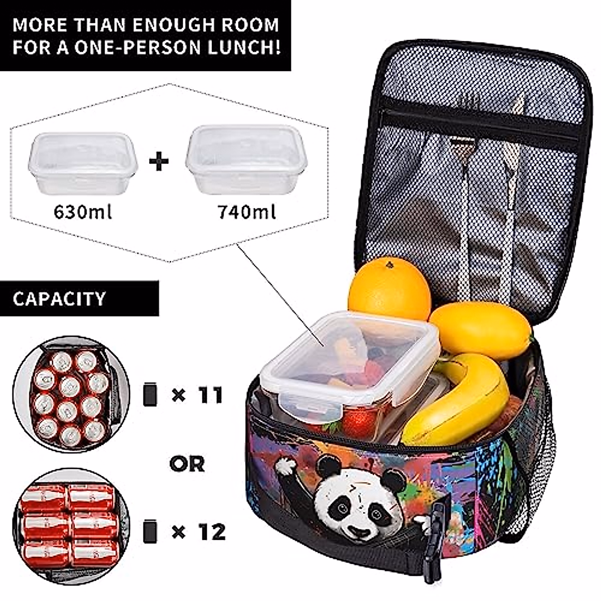 dreambest Panda Retro 3 Piece Large Capacity Backpack Set With Lunch Bag & Pencil Case, Perfect For Travel
