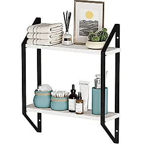 Wallniture Ponza Bathroom Organizer, Floating Shelves for Wall Decor, 2 Tier Bookshelf Living Room Decor, Kitchen Organization 17" White Wall Shelves for Office Decor