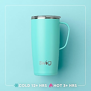 Swig Life 22oz Travel Mug, Insulated Tumbler with Handle and Lid, Cup Holder Friendly, Dishwasher Safe, Stainless Steel, Travel Coffee Cup, Insulated Mug with Lid (Bella Rosa)