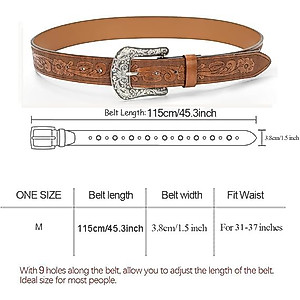 Western-Leather-Belts for Women Turquoise-Oval-Buckle Embossed Cowgirl Belt for Jeans Pants (Fit for 31-37" Waist)