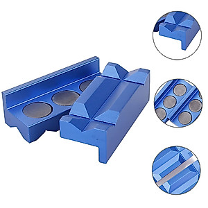 BARTOO Aluminum 4" Vise Jaws Pads, Magnetic Reversible Pipe Vise, AN Fitting Vice Jaw Covers, Professional Grade Multi-Purpose Vise Jaw Protective Inserts for Any Metal Bench Vice (4", Blue)