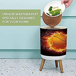 PHAIBHKERP Small Trash Can with Lid Basketball Ball Garbage Bin Round Waste Bin Press Cover Dog Proof Wastebasket for Kitchen Bathroom Living Room 1.8 Gallon