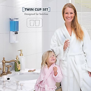 Automatic Mouthwash Dispenser for Bathroom-24.6FlOz 3 Adjustable Dispensing Levels MouthWash Dispenser for Bathroom Accessories with Magnetic Cups & Organizer, for Both All Age Groups Oral Care, White