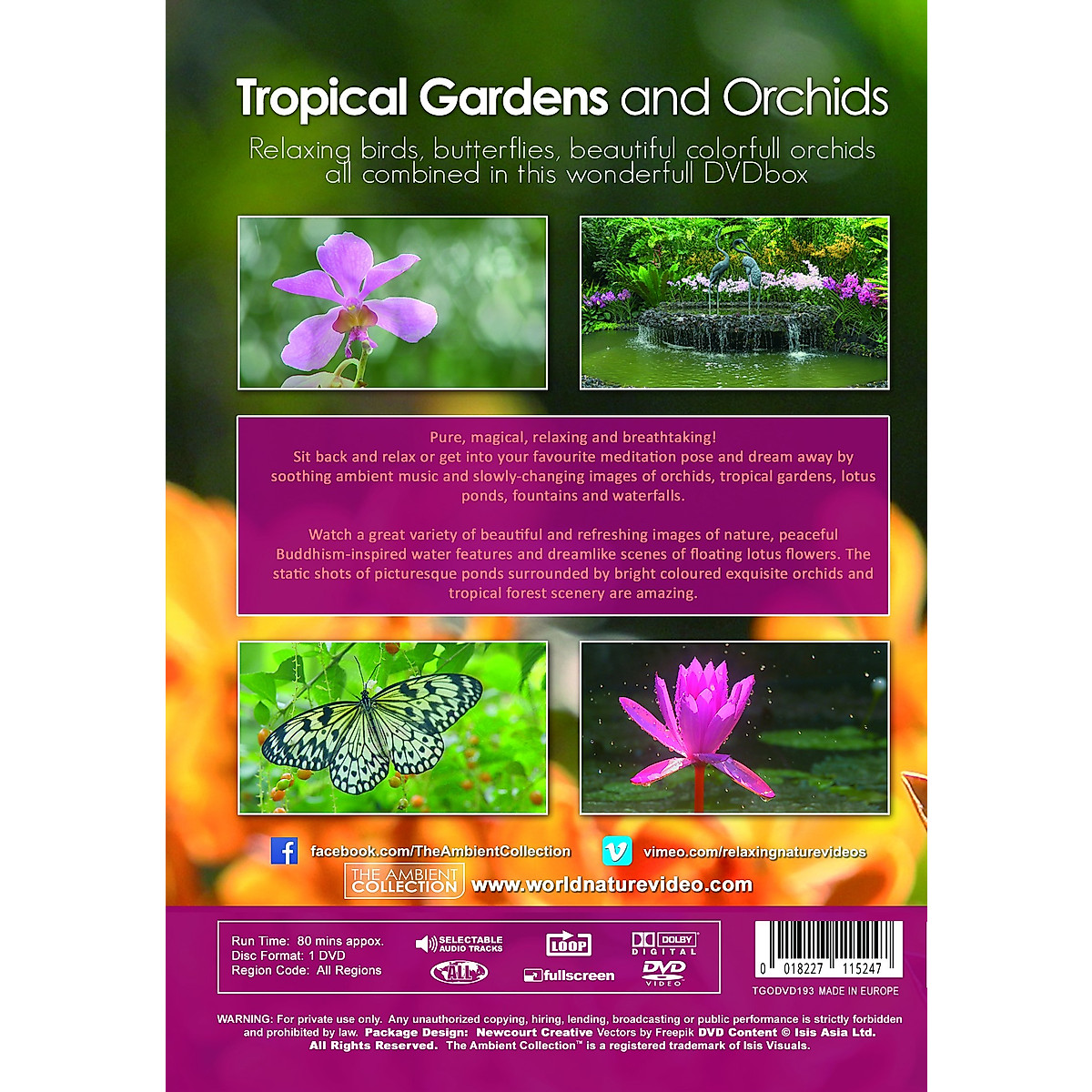 Nature DVD -Tropical Gardens and Orchids and Butterflies - with Music and Nature Sounds 2016
