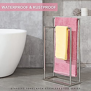 Free Standing Towel Racks for Bathroom, 2 Tier Stainless Steel Indoor Outdoor Floor Towel Rack for Hand Towel Holder Storage and Organization Modern Blanket Rack, Polished Chrome, DECLUTTR