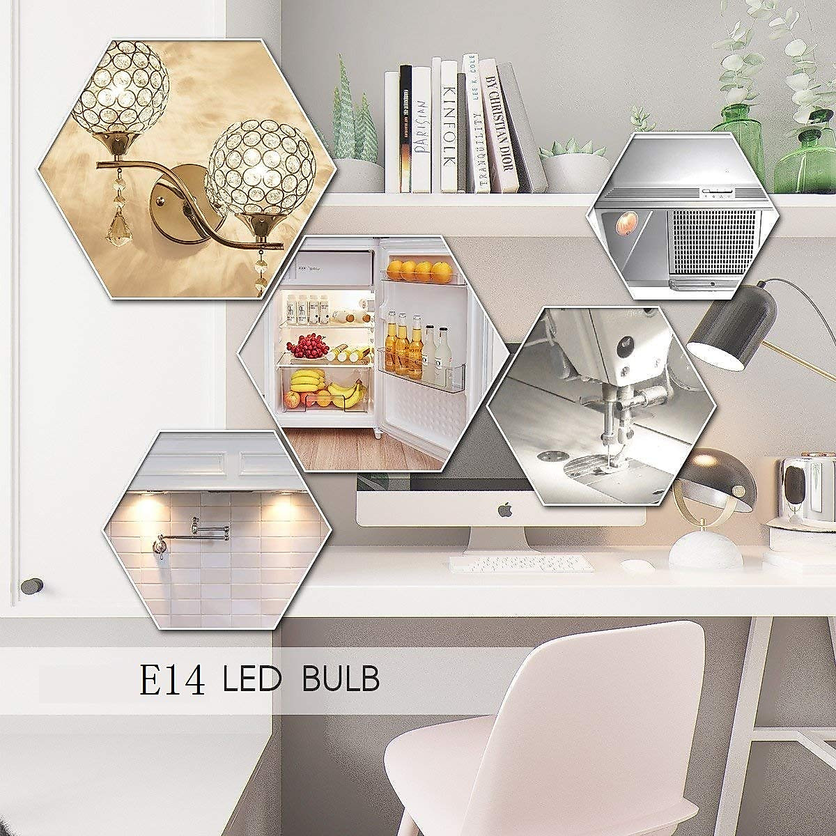 Lxcom Lighting E14 LED Bulb Refrigerator Indicator Light 1W 7Mini LED Appliance Bulb 15W Incandescent Equivalent 110V Daylight White 6000K for Fridge Oven Crystal Lamp Hood Sewing Machine Lamp,6 Pack