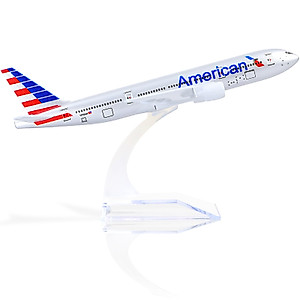 QIYUMOKE Boeing 777 AA Airlines 1/400 Diecast Metal Airplane Model with Stand -Airlines Alloy Model Plane (6 inches Long) Display Collectible Model Kit for Aviation Enthusiast Gift