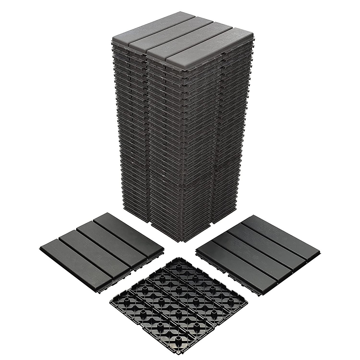 36 sq. ft Plastic Interlocking Deck Tiles, 36 Pack,12"x12" Waterproof Outdoor Flooring All Weather Use, Patio Floor Decking Tiles for Porch Poolside Balcony Backyard, Dark Grey