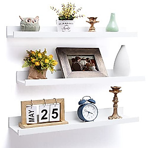 Axeman Floating Shelves White, 24 Inch Modern Wood Wall Shelves Set of 3, Picture Shelf Photo Ledge Shelves for Nursery Bookshelf Bathroom Kitchen Bedroom, White