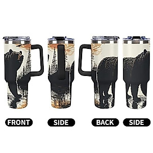 LLUTSNTH 40 Oz Vacuum Tumbler with Black Handle Leakproof Insulated Tumbler Bear Silhouette Stainless Steel Travel Mug with Lid And Straw Coffee Cup Cute Water Bottles Cup Holder Friendly