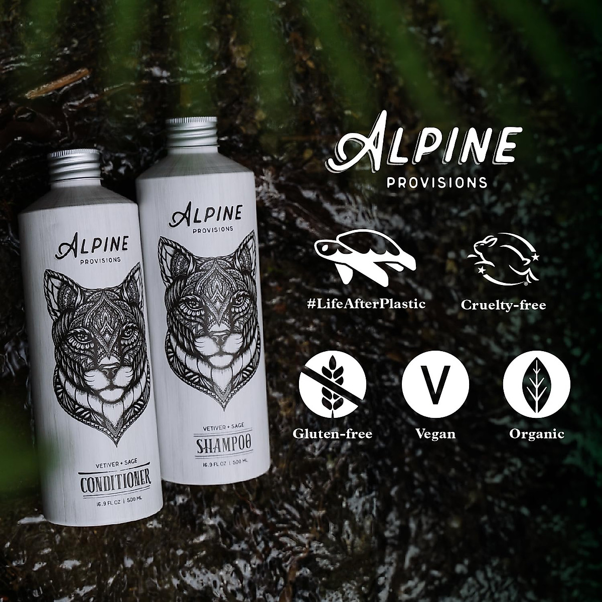 Alpine Provisions Vetiver & Sage Conditioner - Naturally Moisturize, Repair, & Strengthen with Essential Oils, Sunflower oil & Aloe Vera, Vegan, Sulfate - Plant-Based Hair Care - 16.9 FL Oz