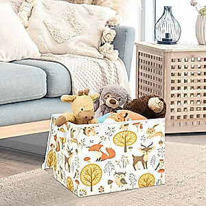Storage Bins with Lids Foldable Storage Baskets Storage Cubes Collapsible Closet Organizer Containers with Cover Forest Animals for Home Office Organizer Closet, Shelves, Toy, Nursery