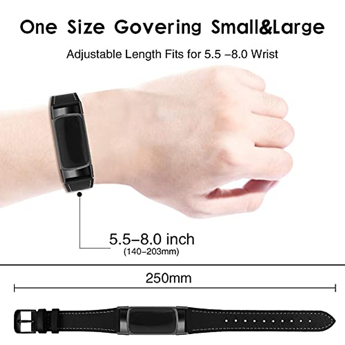 Mtozon Leather Bands Compatible with Fitbit Charge 5, Replacement Genuine Leather Straps for Women Men, Black