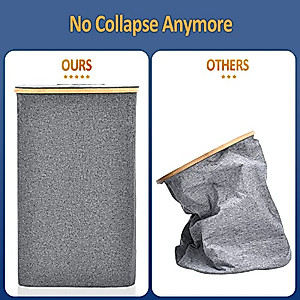 Edergoo Laundry Basket with Lid 100L, Laundry Hamper with Premium Bamboo Handle, Dirty Clothes Hampers for Laundry, 27.6" Tall Bathroom Laundry Basket Freestanding with Removable Bag, Grey