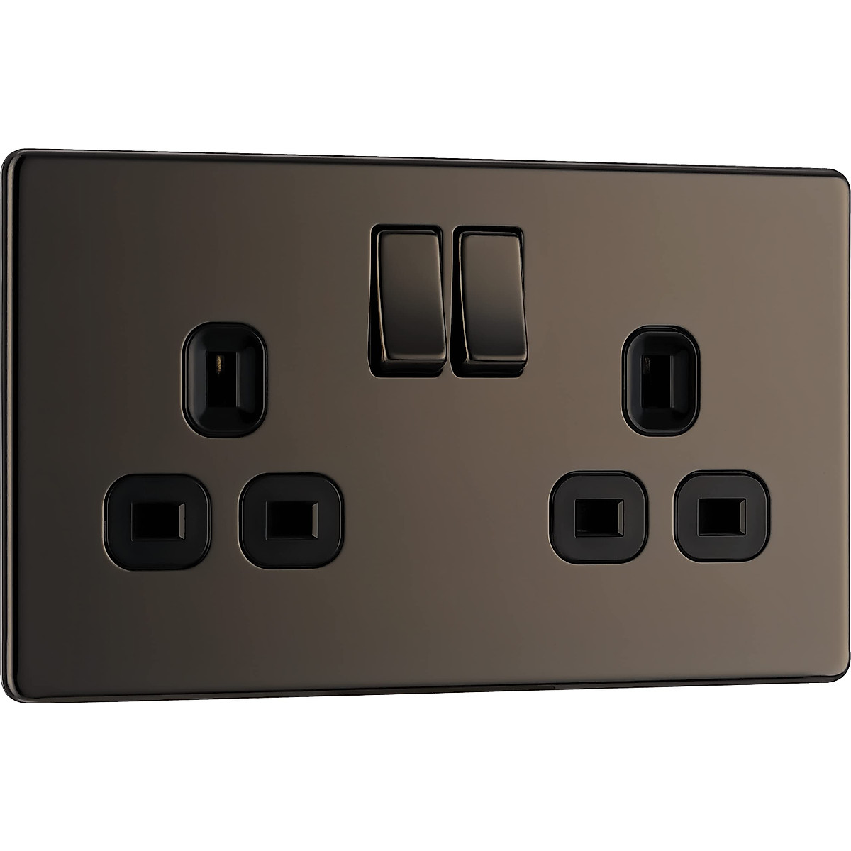 BG Electrical FBN22B-01 Double Switched Screwless Flat Plate Power Socket, Black Nickel, 13 Amp