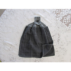 Gray Plaid Double Thickness Towel - Best Quality Name-Brand - Hanging Kitchen Towel - Gray Cotton Crochet Top