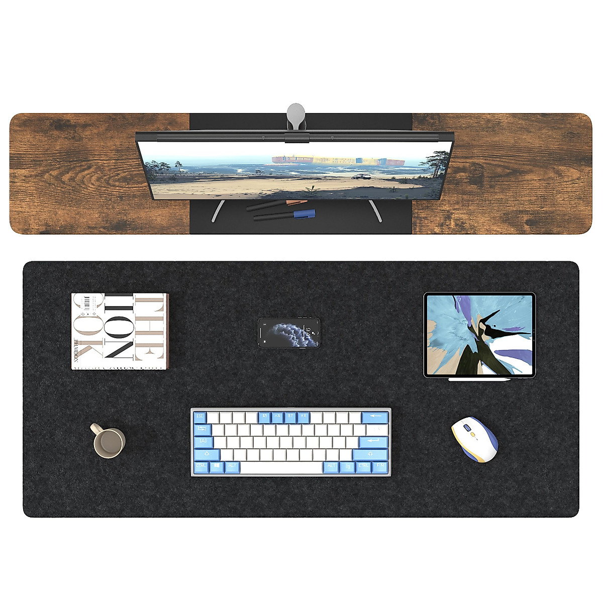 DAWNTREES Large Felt Desk Pad , 40''x16'' Full Desk Mouse Pad, Desk Pad for Keyboard ,Computer Mat for Desk ,100X40cm Felt Desk Mat for Desk Pad Protector